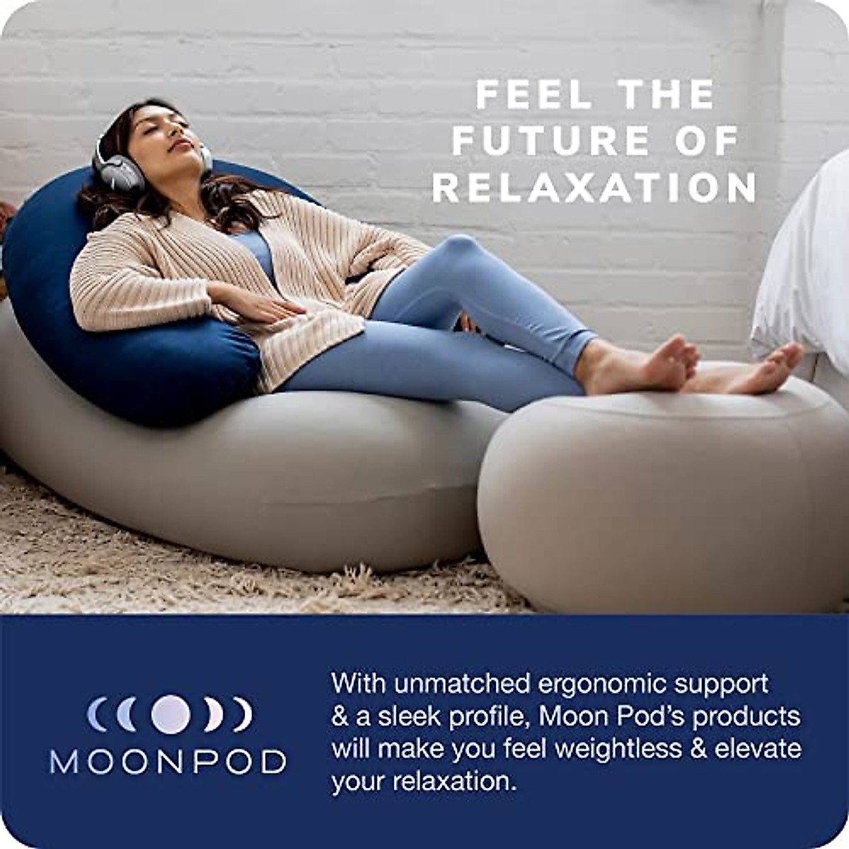 Moon Pod Bean Bag Chairs for Adults, Navy – The Zero-Gravity Beanbag Chair for Stress, Comfort & All Day Deep Relaxation – Ultra Soft Ergonomic Support for Back & Neck – for The Whole Family