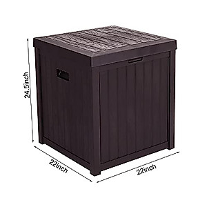 Volowoo 51Gallon Small Deck Box,Waterproof Plastic Lockable Indoor/Outdoor Storage Container and Seat for Patio Cushions and Gardening Tools,Store Items on Patio, Garage, Yard (Brown)