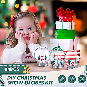 Jerify 24 Sets 3.6 Inch Christmas Clear Plastic Snow Globes Kit Snow Globe Water Globe with Christmas Tree Faux Snow Flakes Snowman Screw Off Cap for DIY Snow Globes Home Decoration Crafts