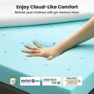 Dreamsmith 2 Inch Gel Memory Foam Mattress Topper Queen, Soft Cooling Bed Mattress Topper with Removable Washable Cover & Adjustable Straps, CertiPUR-US Certified, Queen
