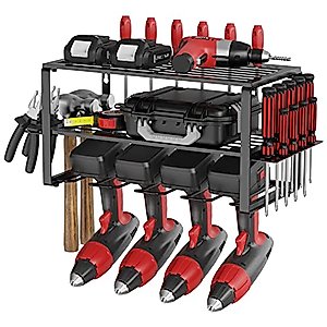 CWLOTAC Power Tool Organizer - 3 Layer Wall Mounted Tool Organizers and Storage, Drill Holder Wall Mount, Utility Storage Rack for Cordless Drill Charging Station Screwdriver