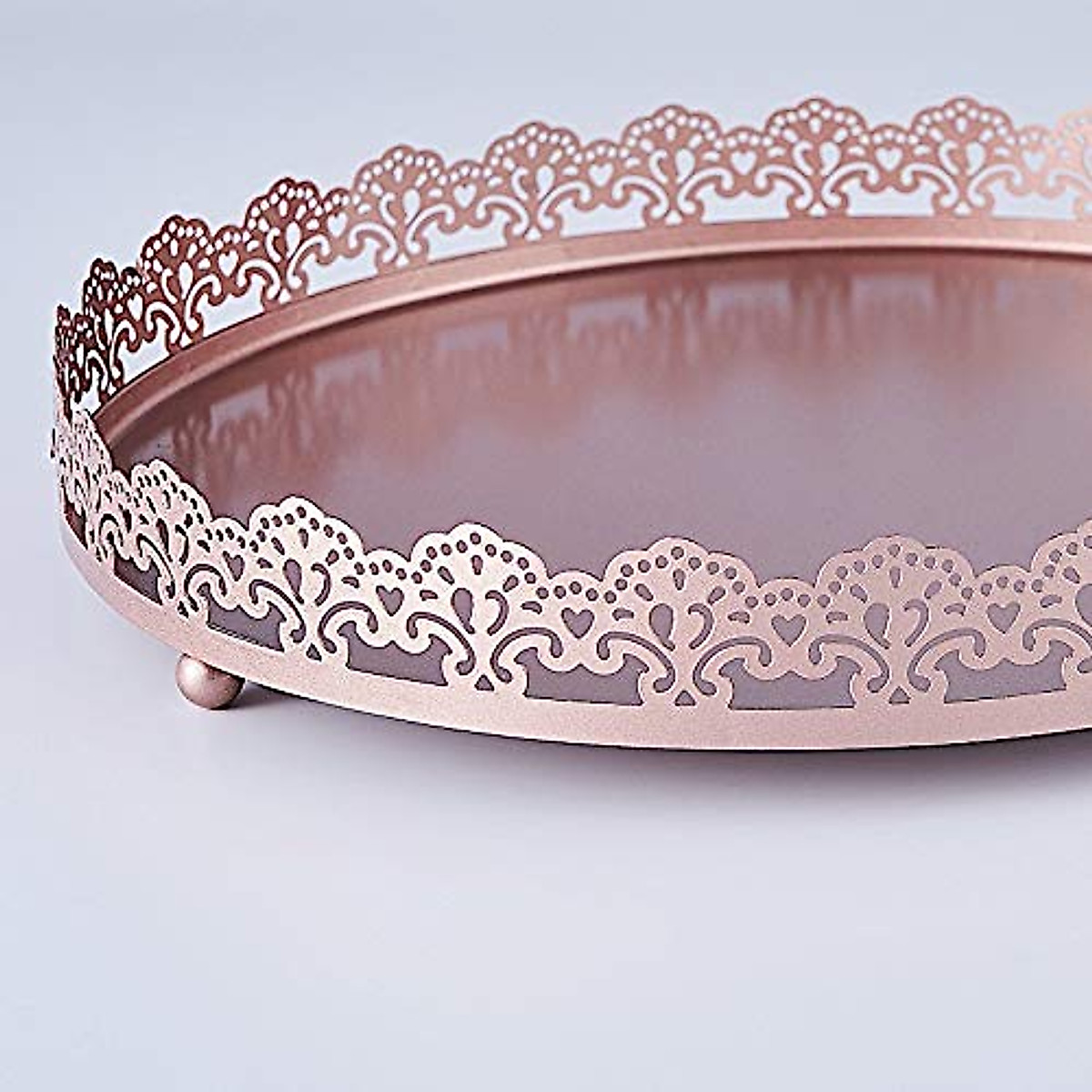 BalsaCircle 12-Inch Rose Gold Round Serving Trays Decorative Embossed Rim Dinner Wedding Reception Party Events Decorations Supplies