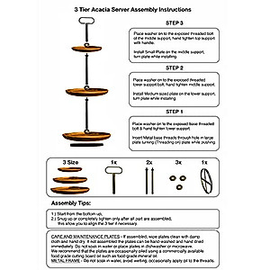 Wrightmart 3-Tiered Wooden Serving Stand, with 3 Round Server Tray Sections, Rustic Food Display for Cupcakes, Snacks, Pastries, Fruit, Desserts, Mixed Nuts, Handmade, Antiqued Steel Frame, Natural