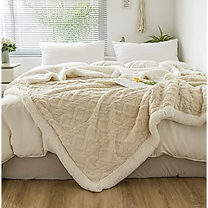 Thick Sherpa Throw Blanket Fleece Plush Blanket for Couch Sofa Boho Pattern Soft Warm Blanket for Winter,Beige,60“x80