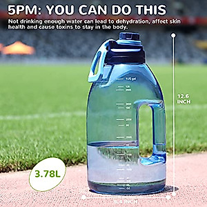 Diller bottle 1 Gallon Water Bottle with Time Marker, Large 128oz Water Bottle to Drink, Motivational Water Jug with handle for Gym Workout, BPA Free, Leak-Proof (Blue)