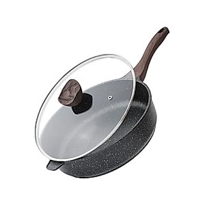 Kordisen Nonstick Deep Frying Pan with Lid, 12 Inch Large Skillet, 5 Qt Non Stick Saute Pan for Cooking, Healthy Non Toxic Chef Pan, Induction Cookware, PFOA Free