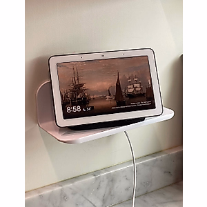 eLhook Made in USA White Stick-On Removable Floating Wall Shelf Textured ABS Molded Plastic with Lipped Edges and Cord Managment | Designed for Stick-On Adhesives or Screws