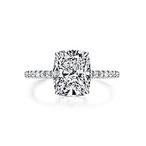 Bo.Dream 3ct Cushion Cut Cubic Zirconia CZ Engagement Rings for Women Platinum Plated Sterling Silver (6)