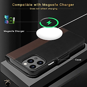 FYY for iPhone 13 Pro Max Case, [Support Magsafe Charging][Genuine Leather] Wallet Phone Case with Card Holder Protective Shockproof Cover for iPhone 13 Pro Max 5G 6.7" Black&Brown