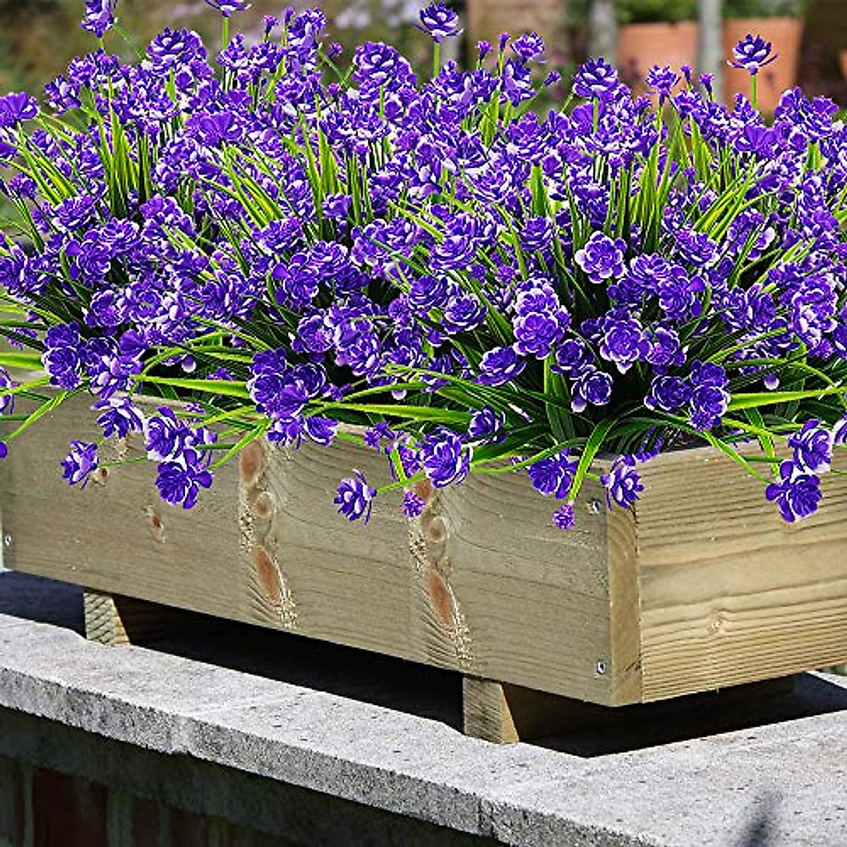 Grunyia Artificial Flowers, 20 Bundles Outdoor Fake Flowers for Decoration UV Resistant Faux Plastic Plants Garden Porch Window Box Décor (Blue)