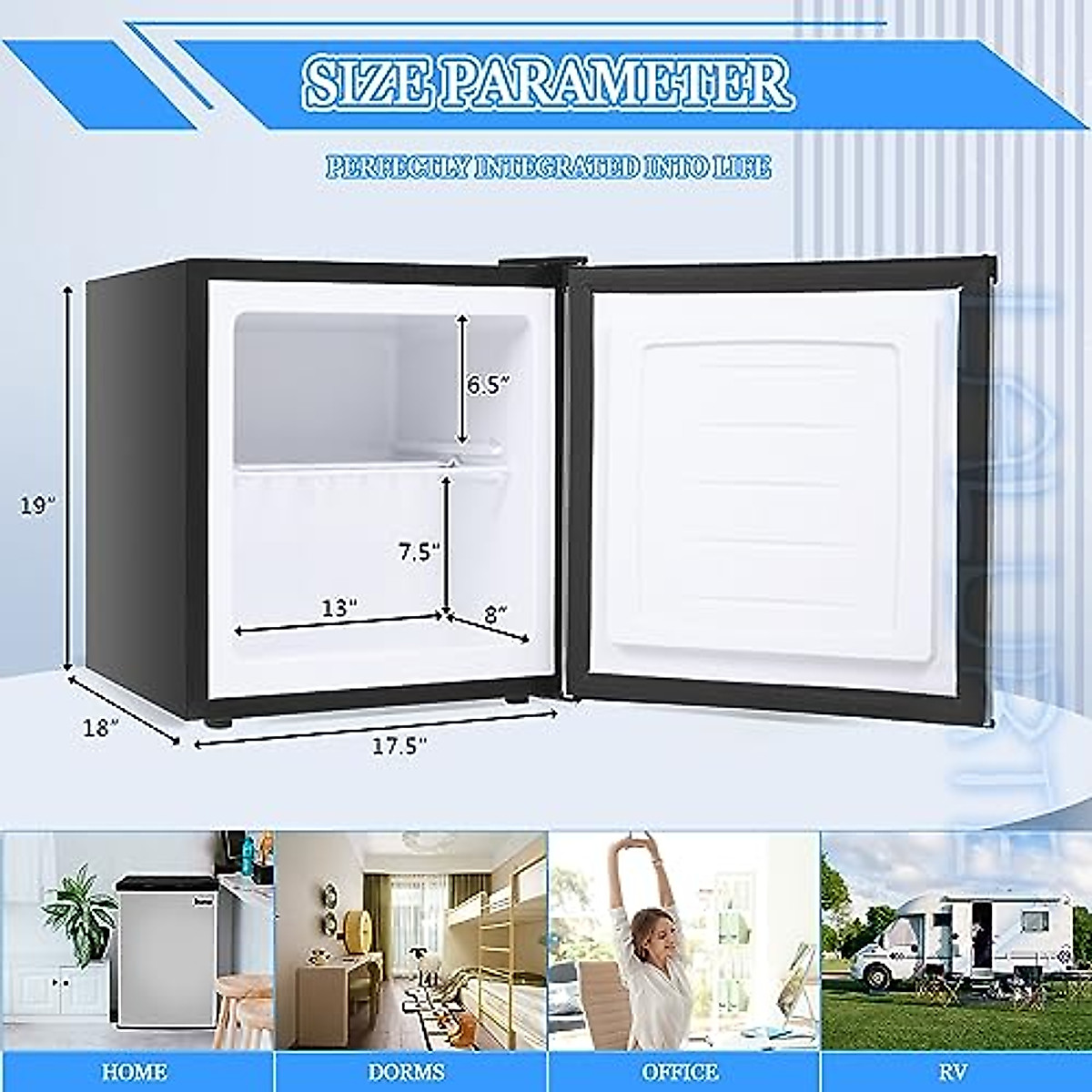 Mini Freezer Upright 1.1CU.FT Small Freezer Upright -8°F ~7°F Temperature Mini Deep Freezer Stainless Steel Upright Freezer Reversible Single Door Vertical Freezer for Home RVs Dorms Apartment Office