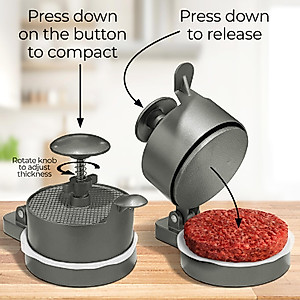 Shop Square Hamburger Press Patty Maker - Adjustable 1/4lb to 3/4lb Burger Press Patty Maker with Patty Ejector - Adjustable Thickness for Burgers, Crab Cakes, and Sausage - Patty Paper Included
