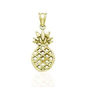 Honolulu Jewelry Company 14K Real Solid Yellow Gold Pineapple Tropical Necklace Pendant