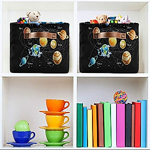 Solar System Planet Storage Basket Bin Large Fabric Toys Storage Cube Box with Handles Collapsible Closet Shelf Cloth Organizer Basket for Nursery Bedroom