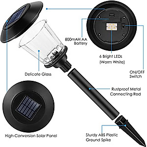 URPOWER Glass Solar Pathway Lights, Solar Lights Outdoor 2 Modes Waterproof Solar Powered Garden Lights, Auto ON/Off Decorative Landscape Lighting for Path, Yard, Walkway (6 Pack, Warm White)