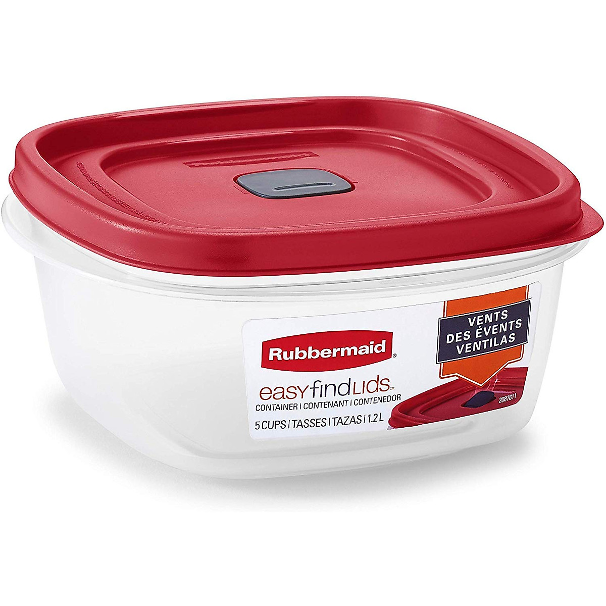 Rubbermaid Easy Find Lid Square 5-Cup Food Storage Container (Pack of 3), Red (Vented)