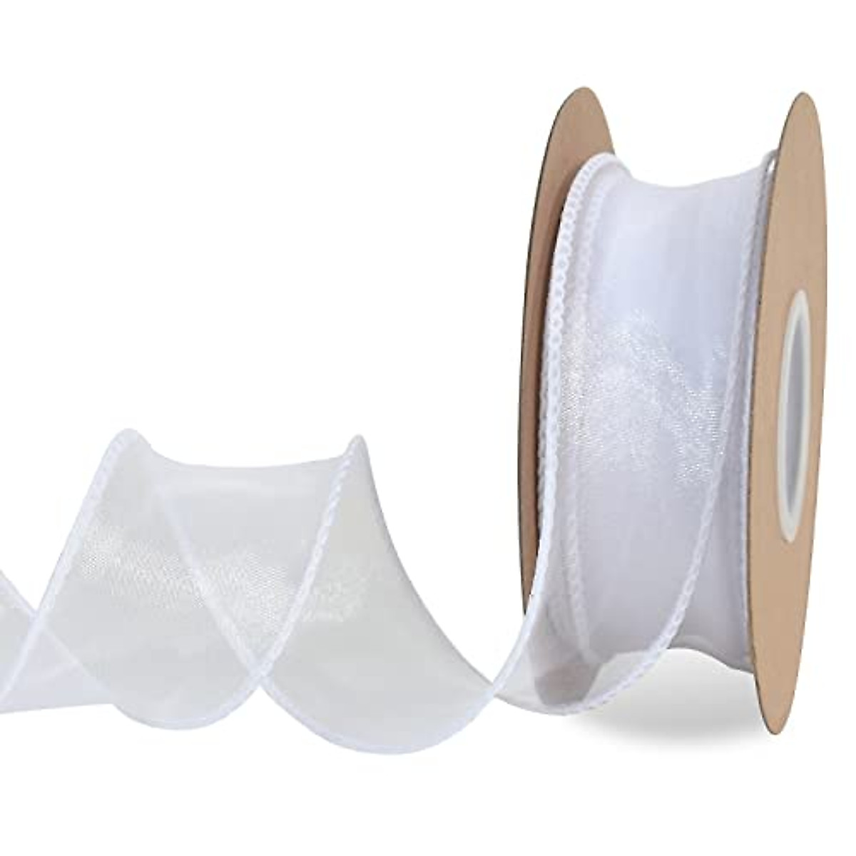 TONIFUL 1-1/2 Inch Wide White Wired Chiffon Ribbon Sheer Organza Ribbons for Crafts Floral Bouquets Wedding Car Party Decorations Valentine's Day Gift Wrapping Bow Making Tree Wreaths Decoration