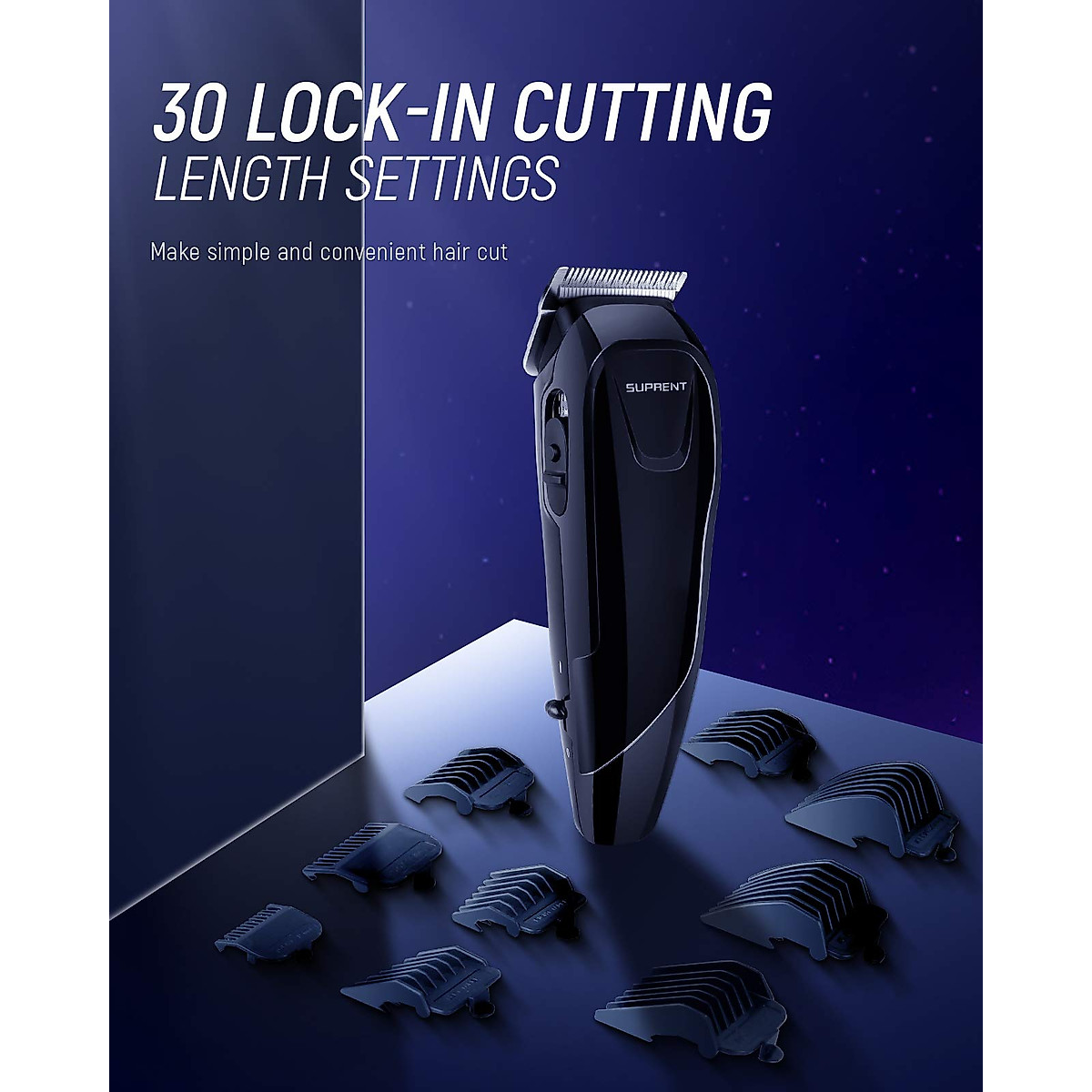 Hair Clippers SUPRENT Corded Hair Clippers for Men, 21-piece Hair Cutting Kit with 27 Cutting Length, 10 Guide Combs, Scissor, Storage Case