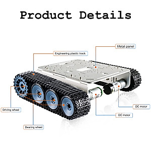 YCKJ Professional Smart Tank Car Chassis with High Torque DC Motors, TP200 Remote Control Metal Robotic Platform Robot Accessories Kit for Arduino Uno, Raspberry Pie, STM32, DIY STEAM Education
