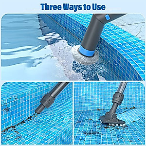 (2023 Upgrade) Efurden Handheld Pool Vacuum with Round Brush to Clean The Water Line, Rechargeable Pool Cleaner Perfect for Spas, Hot Tubs and Small Pools for Sand and Debris, Blue