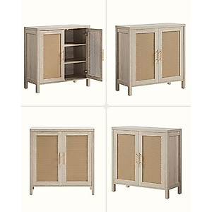 SICOTAS Sideboard Buffet Credenza Cabinet - 2 Pieces Farmhouse Coffee Bar Cabinets with Gold Mesh Doors and Storage - Industrial Accent Liquor Cabinet for Kitchen Living Room Hallway (Light Oak)