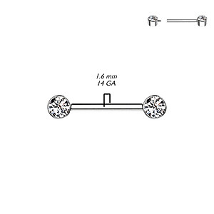Pierced Owl 14GA Implant Grade Titanium 5/8" Internally Threaded Bezel Set Crystal Nipple Barbells, Sold as a Pair (Aurora Borealis)