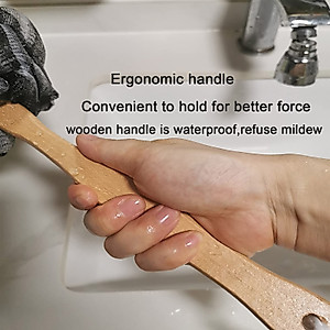 Arswin Shower Sponge Loofah Back Scrubber,Loofah on a Stick,PE Soft Mesh Loofah Body Scrubber with Wooden Handle,Bath Sponge for Women Kids (Black)