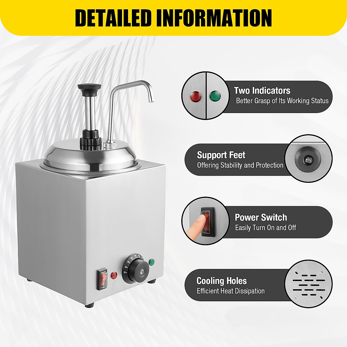 2.6 Qt Nacho Cheese Dispenser,800W Stainless Steel Commercial Cheese Machine Dispenser, Electric Countertop Sauce Warmer Dispenser for Nacho Cheese Sauce, Hot Fudge, Ketchup