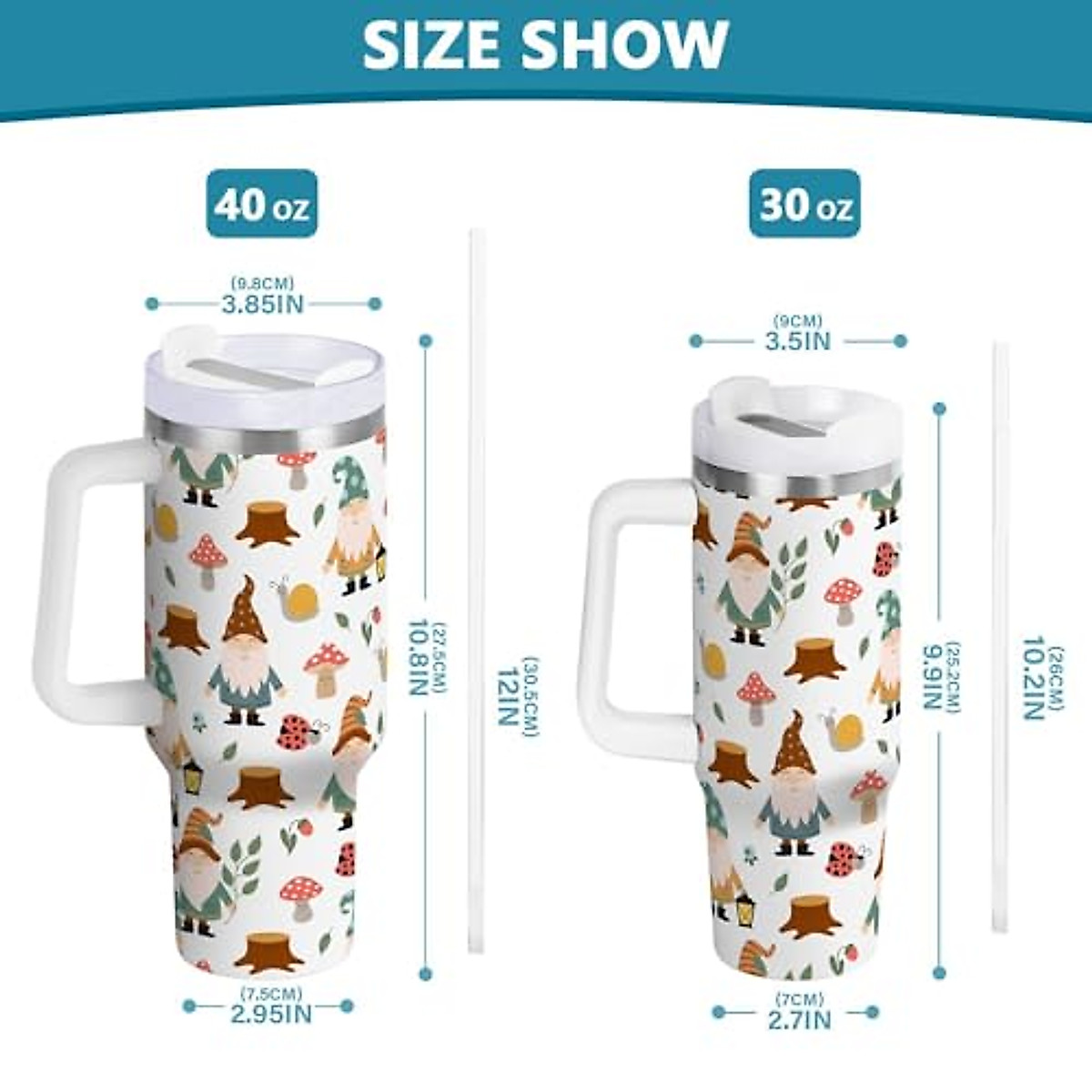 ARGTILDN 30 oz Tumbler Gnome Mushroom Ladybugs Insulated Travel Mug with Handle and Straw Lid Stainless Steel Vacuum Coffee Cup Tea Beverage Container Water Bottles for Car Sports office