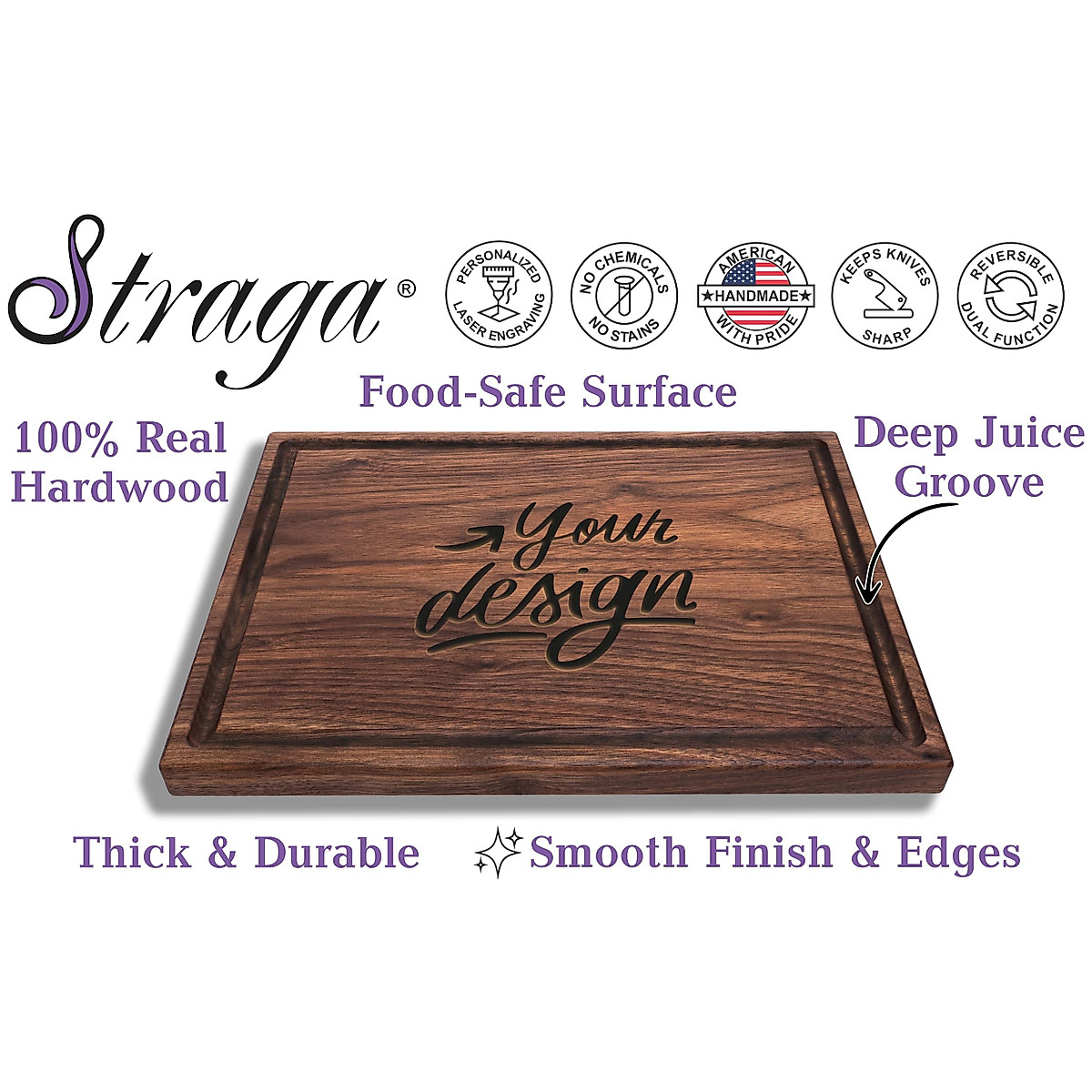 Straga Personalized Cutting Boards | Handmade Wood Engraved Charcuterie | Custom Housewarming, Home Purchase Gift for Homeowners, Real Estate Agents (Home Sweet Home Design No.941)