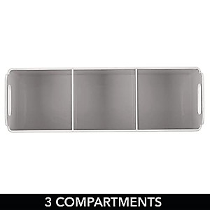 mDesign Plastic 3-Compartment Bathroom Organizer Storage Bin - Divided Makeup Caddy and Hair/Beauty Product Holder Tray - Perfect for Vanity, Counter, Cabinet - Lumiere Collection - 2 Pack, Light Gray