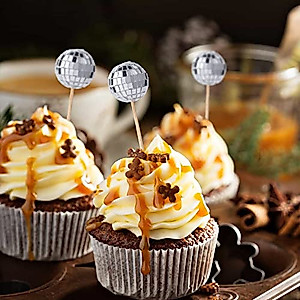 30 Pieces Disco Ball Cupcake Toppers Mini Disco Ball Picks Disco Theme Cake Toppers for Cake Decorations Cupcake Decor Dessert Accessories Disco Party Ornament (Silver)