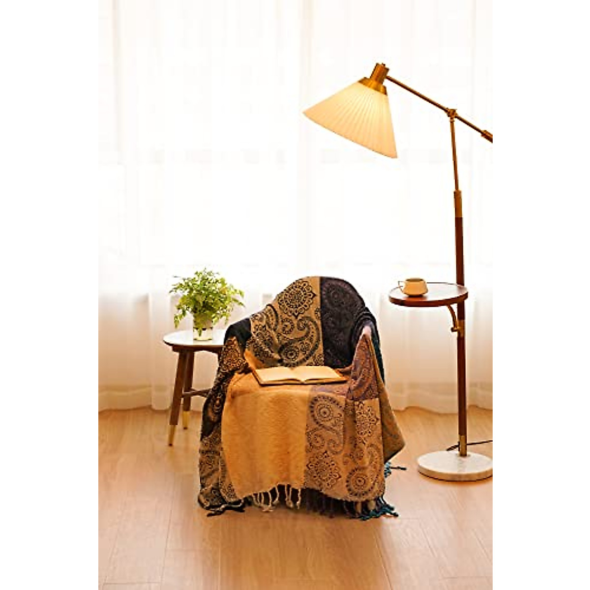 Knit Woven Super Soft Chenille Throw Blanket with Tassels Bohemian Throw Covers Large Couch Furniture Sofa Chair Loveseat Recliner Over Sized Cover (Flower, L (87" x 102"))