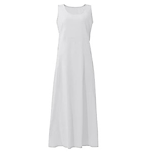 Porsha Williams Favorites Clothes, Boho Dress for Women Maxi Women's Plus Shorts Long Romper Dresses Women's Fashion Casual Solid Colour Sleeveless Cotton Linen Pocket Dress Ladies (S, White)