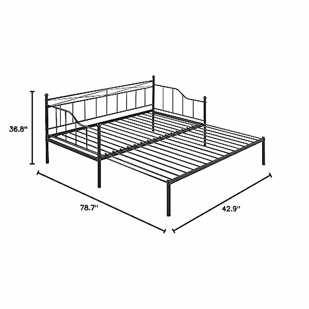 LostCat Twin Size Daybed Bed with Pop Up Trundle,Metal Bedframe with Safety Guardrails & Heavy Duty Steel Slat Support,for Kids Teens Adults.No Box Spring Needed,Black