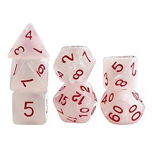 Polyhedral DND Dice Set Pearl Dice for Dungeons and Dragons, Pathfinder, D&D, RPG, MTG,7-Die Set Role Playing Games Dice(with Glitter)