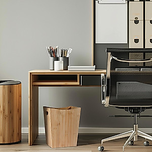 Bamboo Trash can，11.8" x 9.8" x 6"Small Waste Basket with Handles，Wooden Trash cans are Suitable for Offices, Bedrooms, Kitchens, and bathrooms