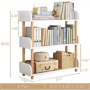 OSCHF 3-Tier Wooden Open Bookcase - Modern Display Bookshelf with Top Edge and Solid Wood Frame for Home and Office, Storage Cabinet, Warm White