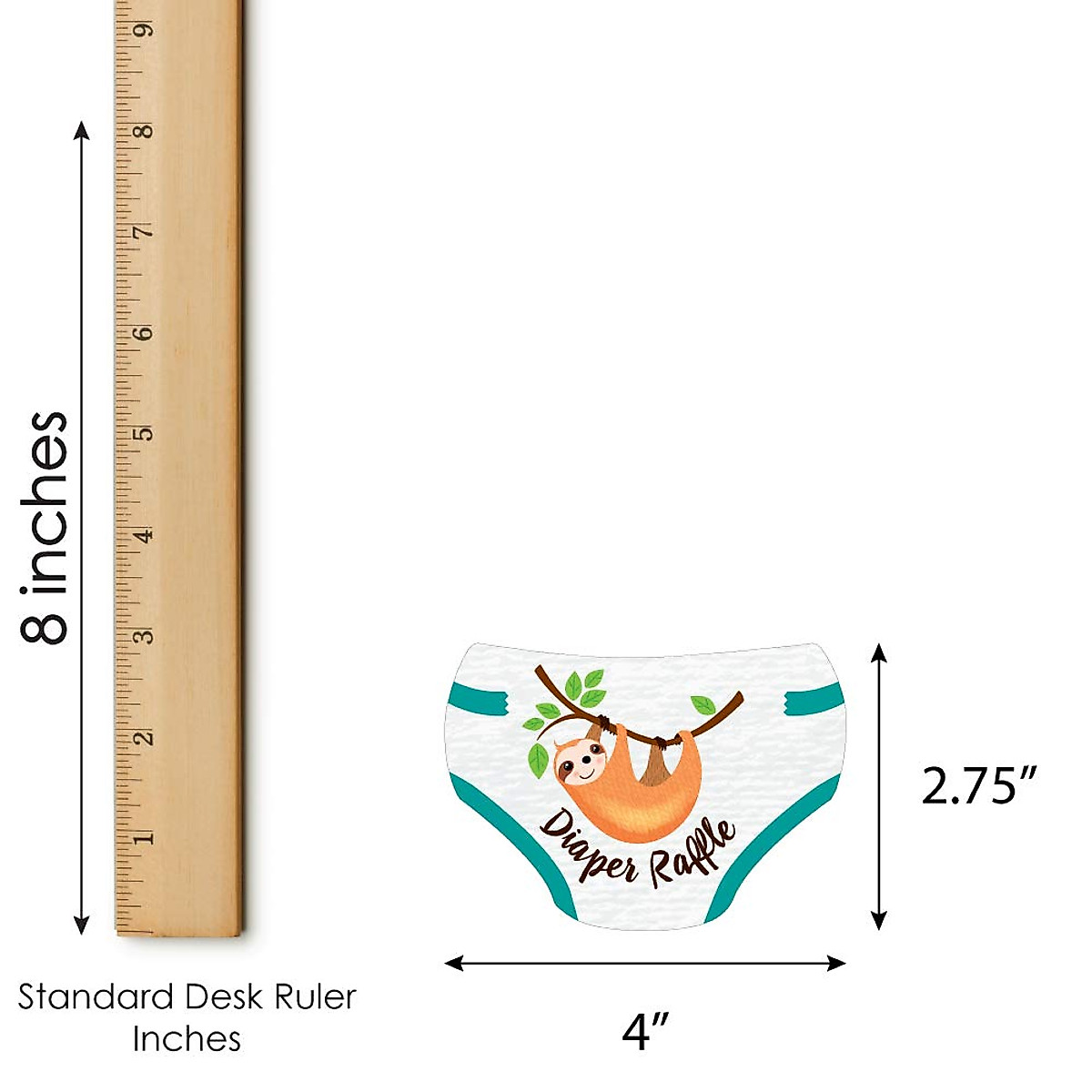 Big Dot of Happiness Let’s Hang - Sloth - Diaper Shaped Raffle Ticket Inserts - Baby Shower Activities - Diaper Raffle Game - Set of 24