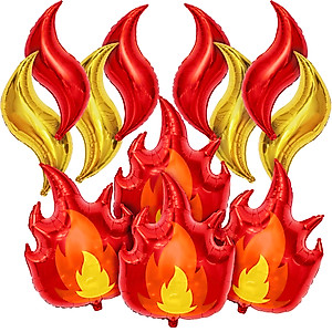KatchOn, Big Fire Balloons Set - 28 Inch, Pack of 12 | Red and Gold Flame Balloons for Firetruck Birthday Decorations | Flame Decorations for Firefighter Birthday Party Decorations | Fire Decorations