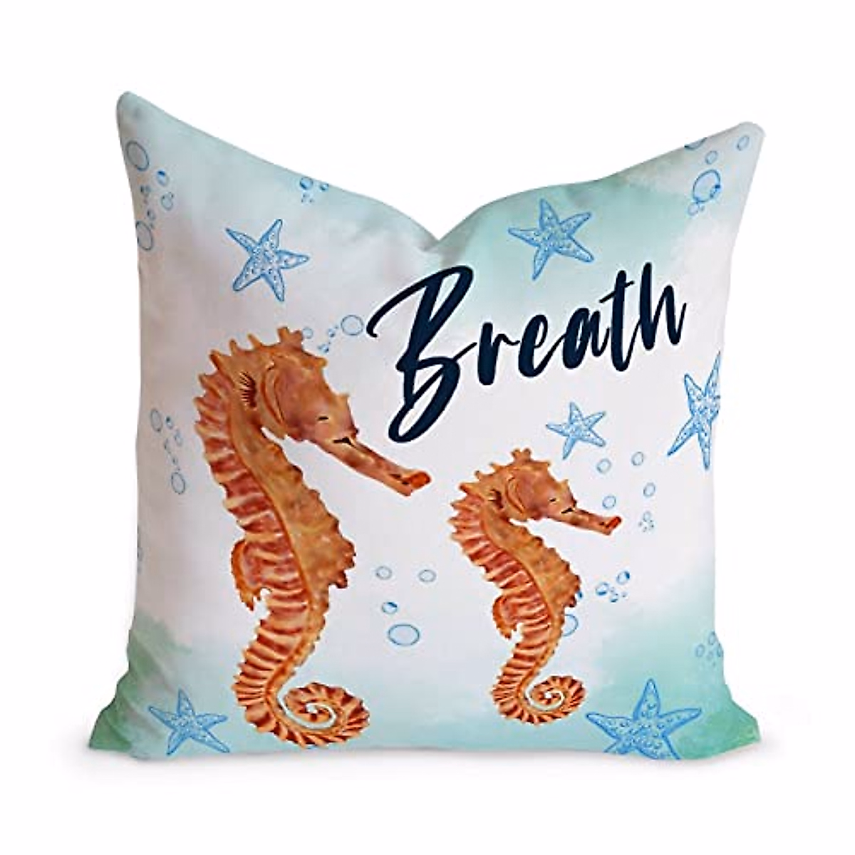 WoGuangis Coastal Throw Pillow Cushion Beach Theme Ocean Breath Seahorse White Linen Sofa Pillows Jellyfish Vintage Farmhouse Throw Pillow Case with Zippe for Office Car Chair Sofa 20x20in
