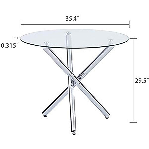Glass Dining Table, Glass Round Dining Table Kitchen Table with Clear Tempered Glass Top, Modern Dining Table End Table Leisure Tea Coffee Table (Table)