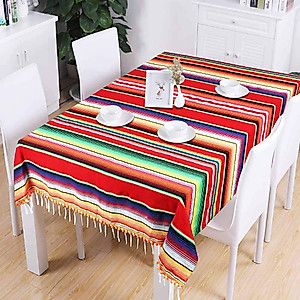 OurWarm 84 X 59 Inch Mexican Tablecloth Serape Blanket, Upgraded Mexican Blankets with Pom Pom Trim for Mexican Party Wedding Cinco De Mayo Fiesta Decorations, Large Outdoor Fiesta Table Cover Picnic