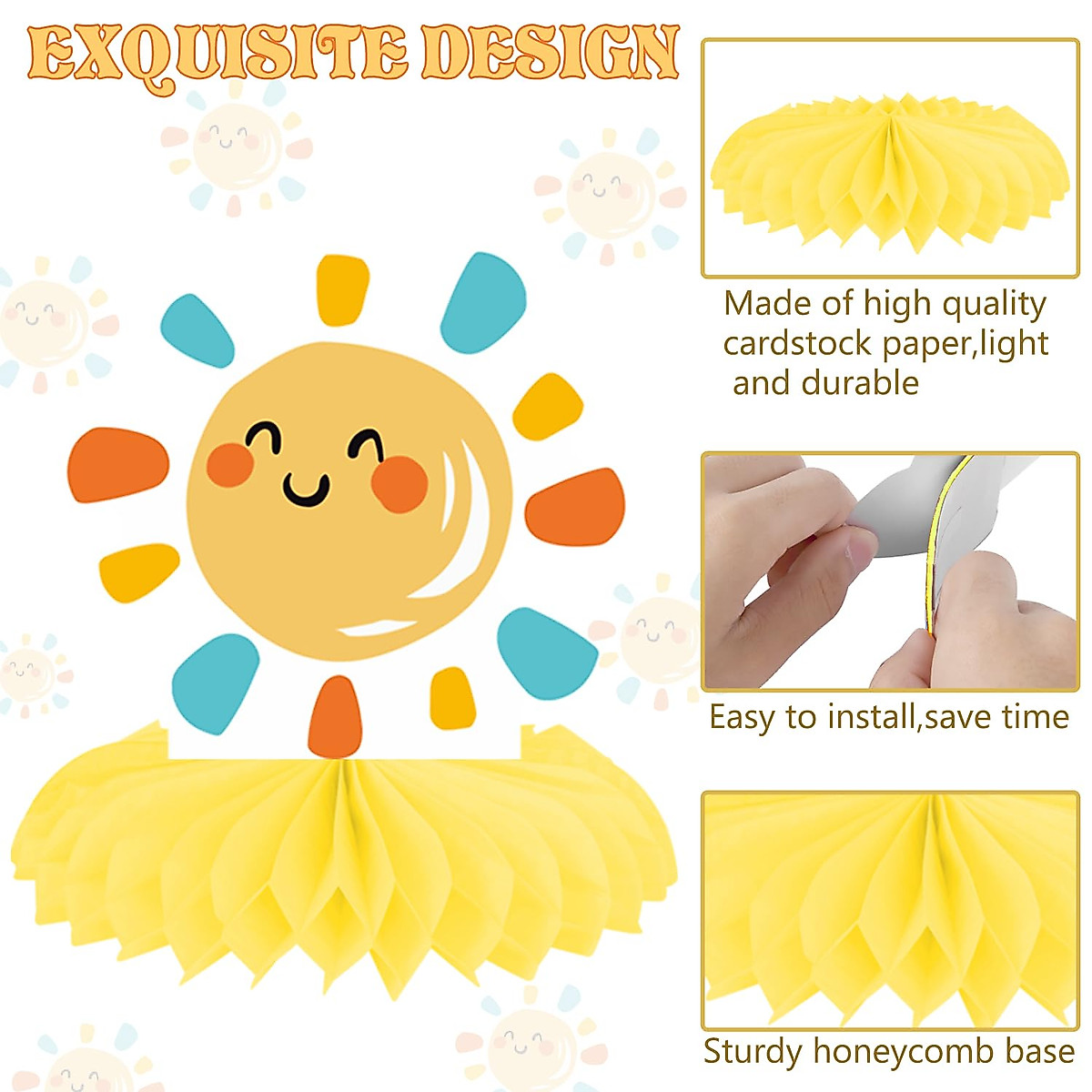 Here Comes The Son Honeycomb Centerpieces Here Comes The Son Baby Shower Decorations 13Pcs Sun Centerpieces for Table Sunshine Baby Shower Supplies Boho Sun Rainbow Party Table Decoration