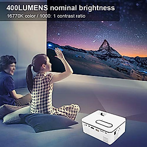 VBESTLIFE Mini LED Projector 1080p HD Private Home Cinema Theater Portable Movie Projector Compatible with Desktop Laptop PC Smartphone, Gift Pocket Projector for Party Outdoor Recreation(White)