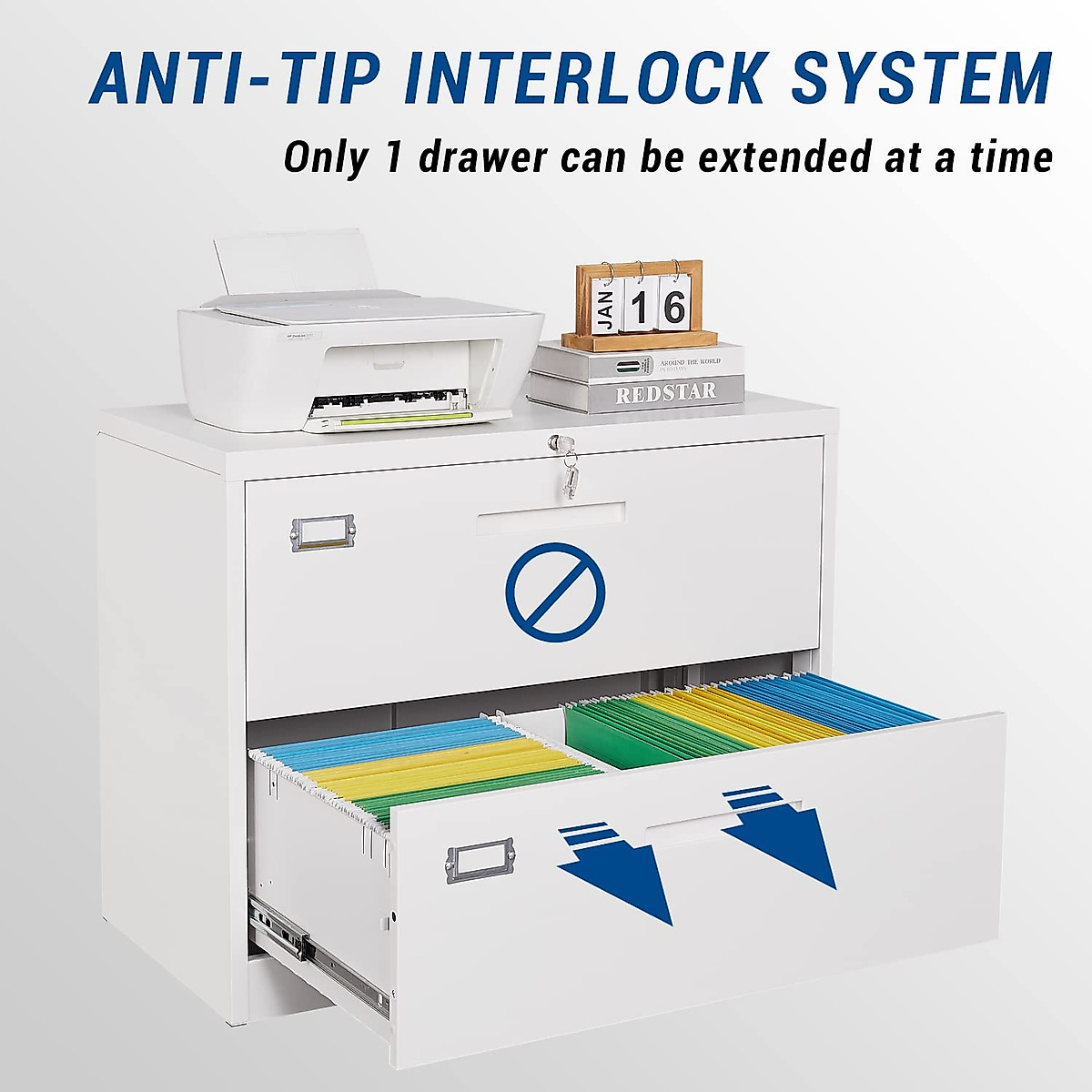 Fesbos Lateral File Cabinet with Lock, 2 Drawer Large Metal Filing Cabinet,Home Office Lockable Storage Cabinet for Hanging Files Letter/Legal/F4/A4 Size-Assembly Required