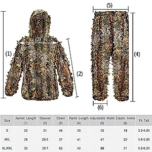 ELJGKKL Ghillie Suit, Adult 3D Leafy Suit for Hunting, Hunting Gear Including Hunting Clothes, Hunting Gloves, Leafy Face Mask and Bag, Lightweight Leafy Camo Suit for Jungle Hunting and Halloween, M