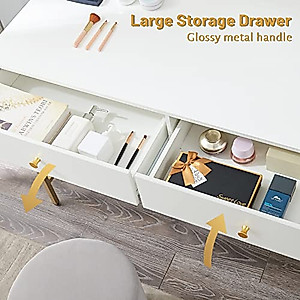 SUPERJARE Vanity Desk with Drawers, 47 inch Computer Desk, Modern Simple Home Office Desks, Makeup Dressing Table for Bedroom - White and Gold