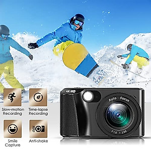 Digital Camera, 4K Digital Camera for Kids Video Camera with 32GB SD Card 24X Digital Zoom, Compact Point and Shoot Camera Portable Small Camera for Teens Students Boys Girls Seniors - Black