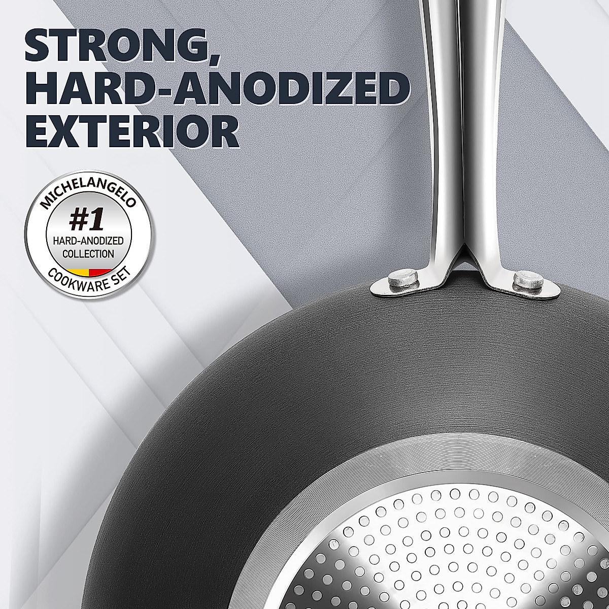 MICHELANGELO Nonstick Wok with Lid, Hard Anodized Wok Pan, Induction Wok 12 Inch, Large Wok Pan with Flat Bottom, Cooking Wok with Steamer Rack & Fry Basket, Woks and Stir Fry Pans - 5 Quart